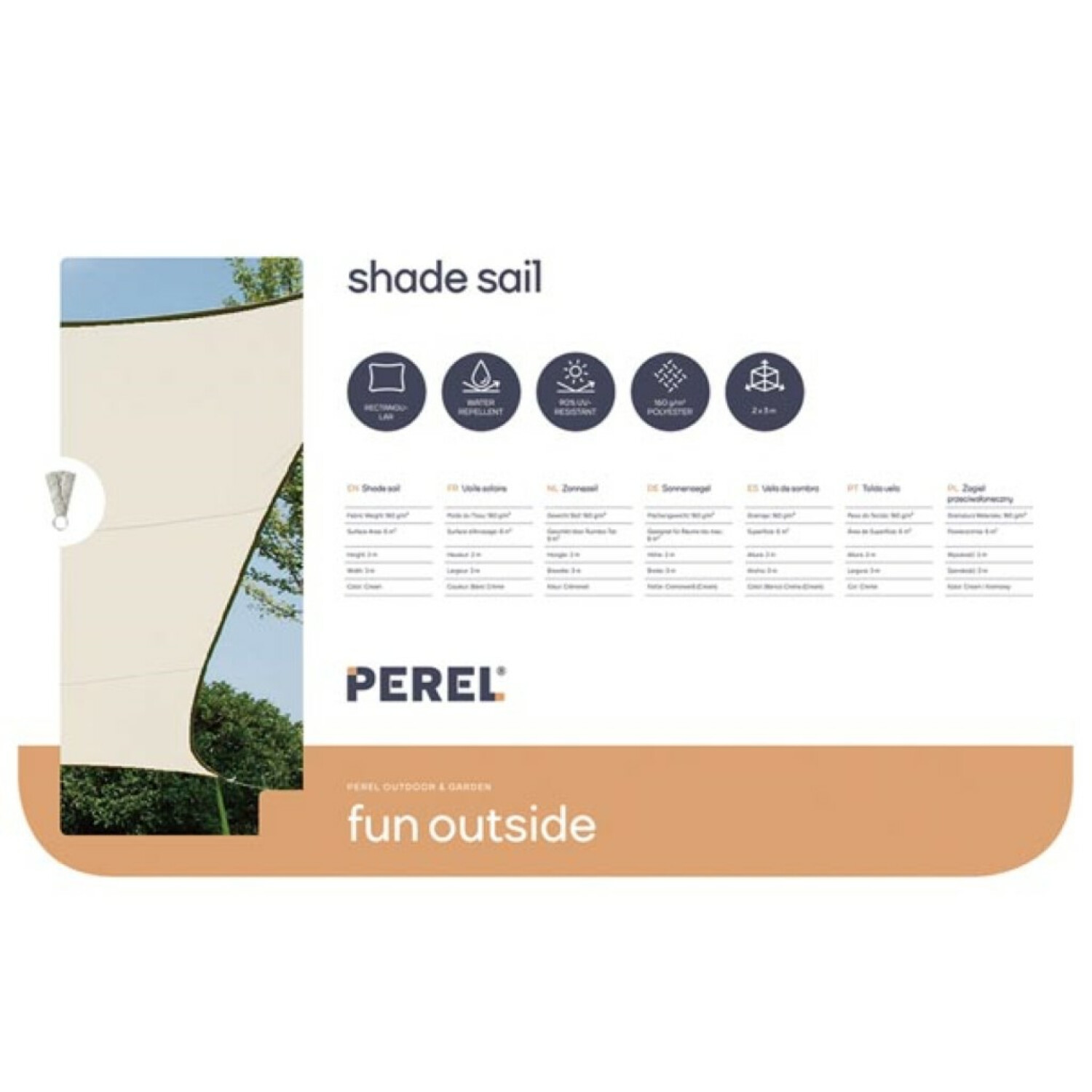PEREL Sonnensegel rechteckig 2 x 3 m farbe: cremeweiß Hand Tool Sets ...