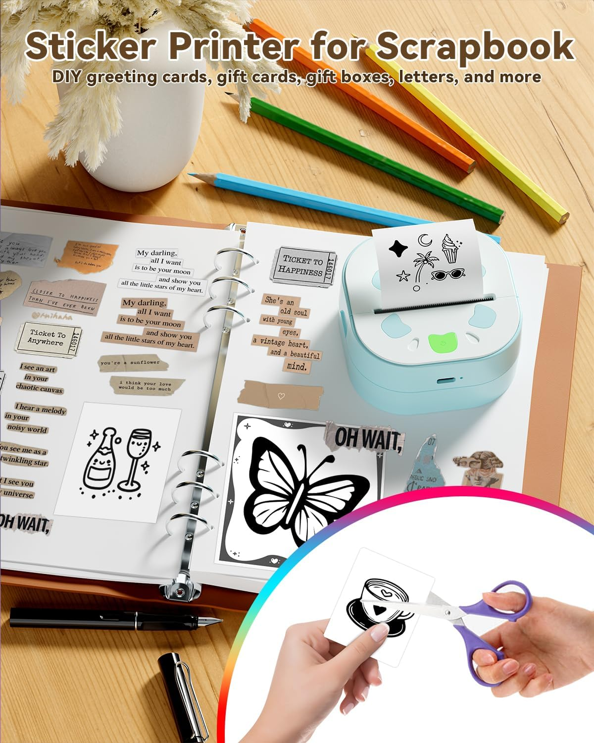 CRRYNUO Aufkleber Bluetooth Mini- Thermodrucker | SATURN