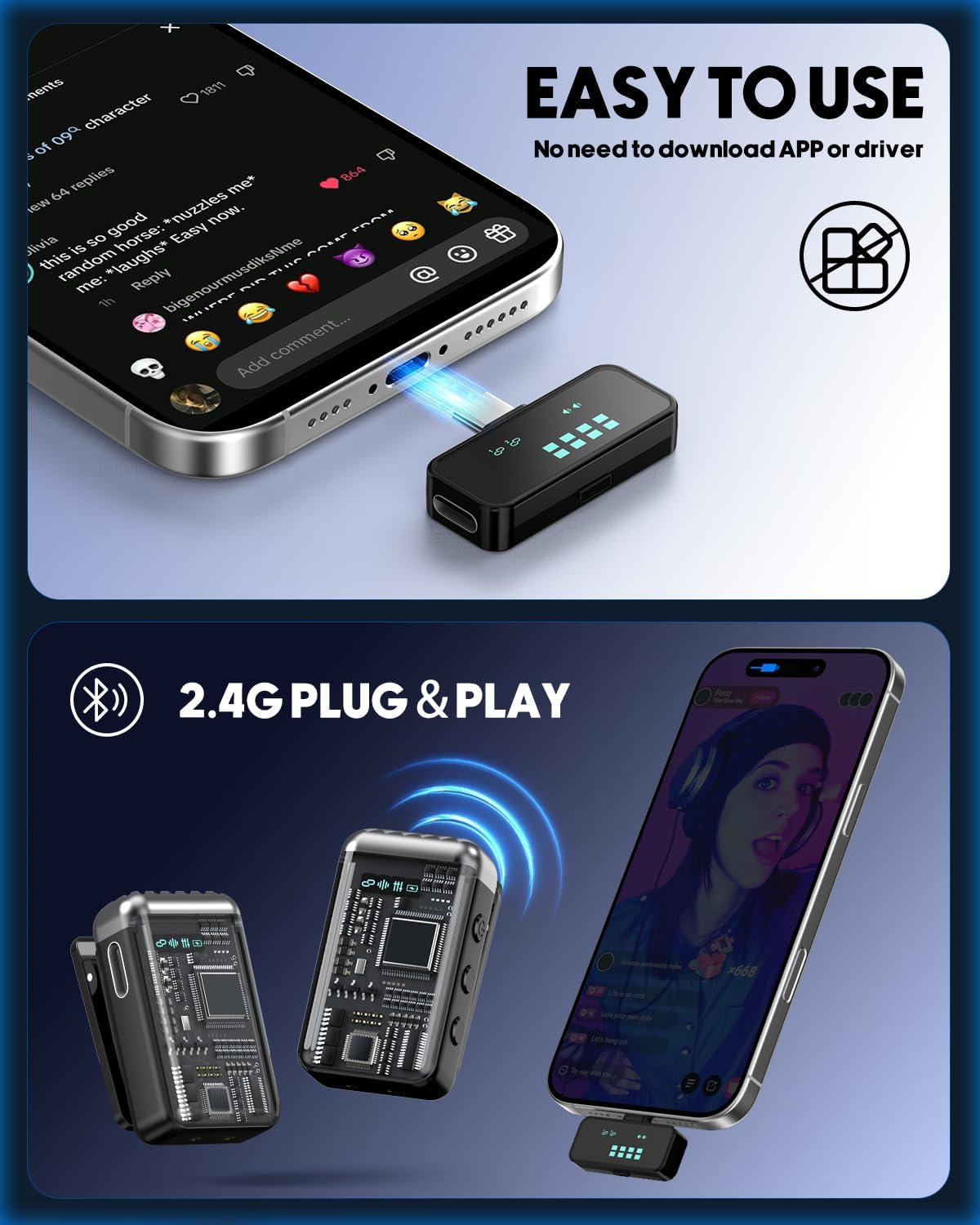 TRUYUETY Bluetooth Typ-C & Mini Android Inalambricos Microphone Schwarz ...