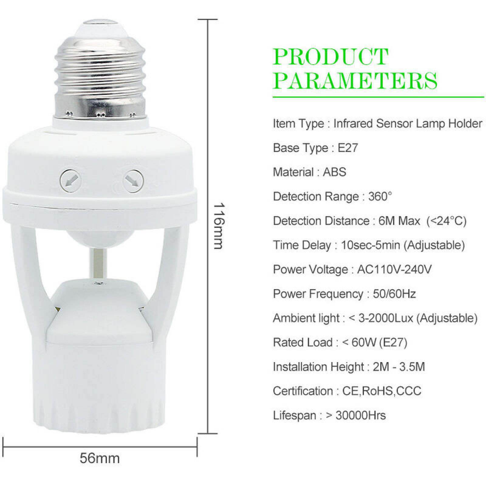 NUVANA 360° PIR Sensor Einstellbar E27-Lampenfassung mit ...