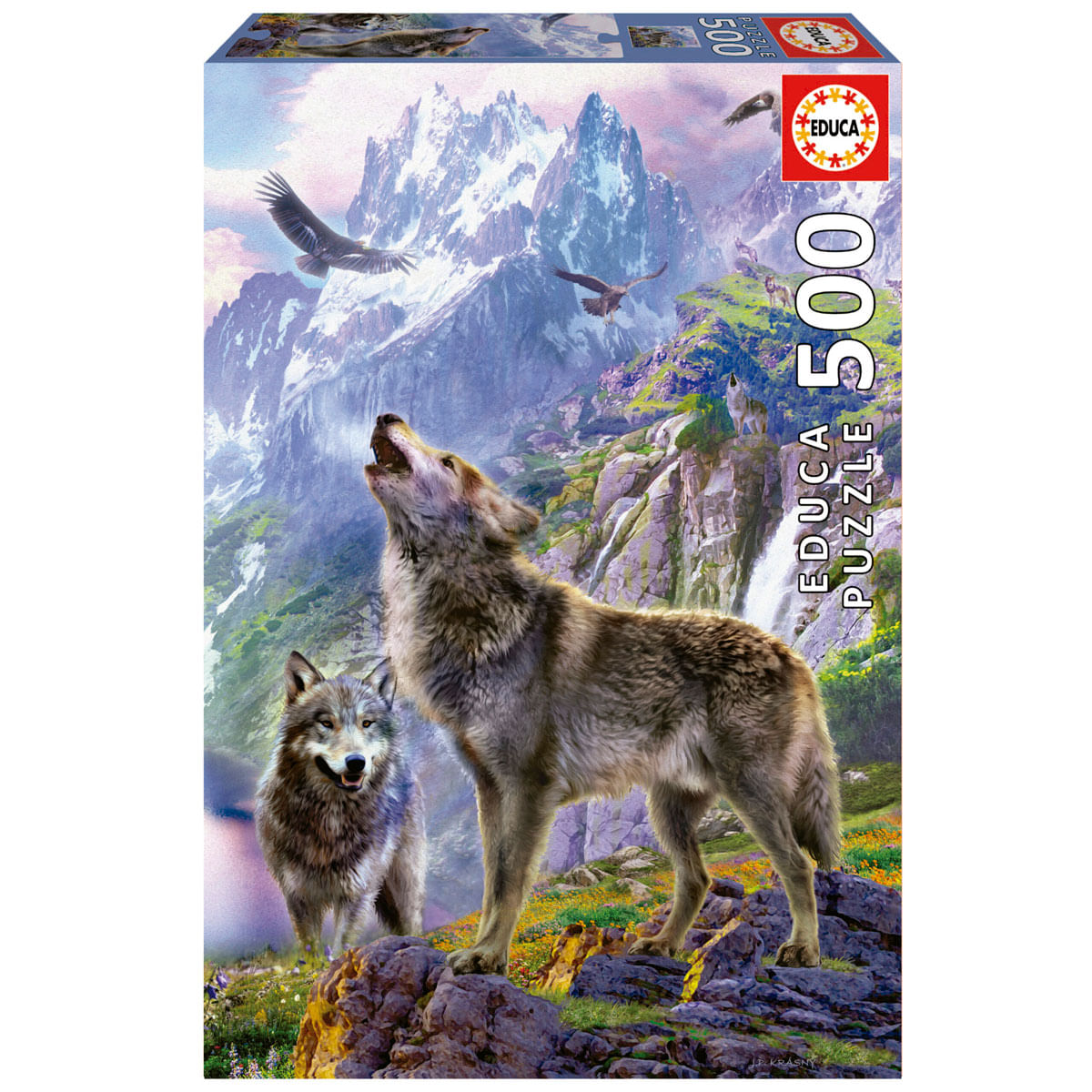 PUZZLE EDUCA Lupi nelle Rocce | 500 Pezzi in Cartone per 11+ anni ...