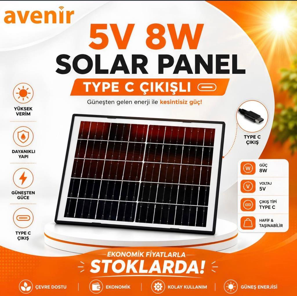 AVENIR 5 Volt 8 Watt Type-C Çıkışlı Solar Güneş Paneli Fiyat & Özellik ...