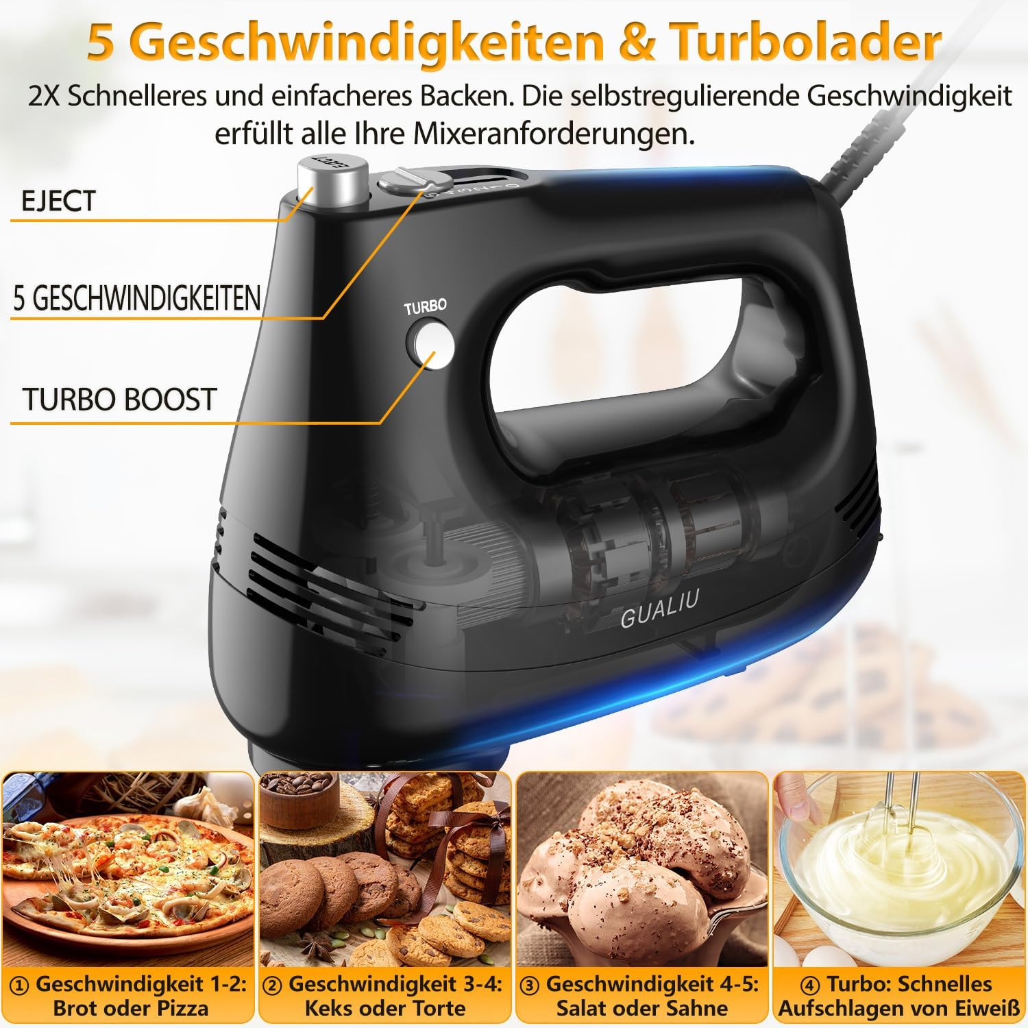 KOVENA 300W Leise 5 Stufen Turbo Handmixer Multicolor (300 Watt ...