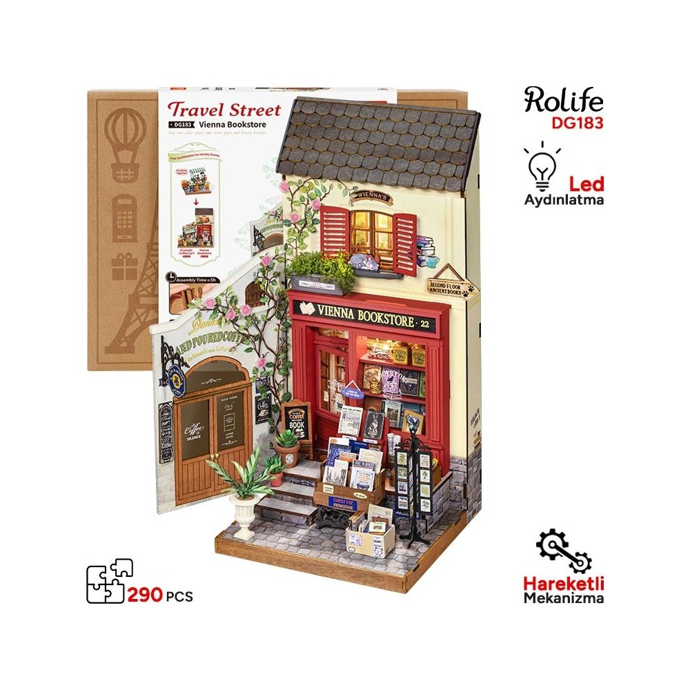 ROLIFE DG183 Vienna Bookstore Kitap Köşesi DIY Minyatür Maket Model 3D ...