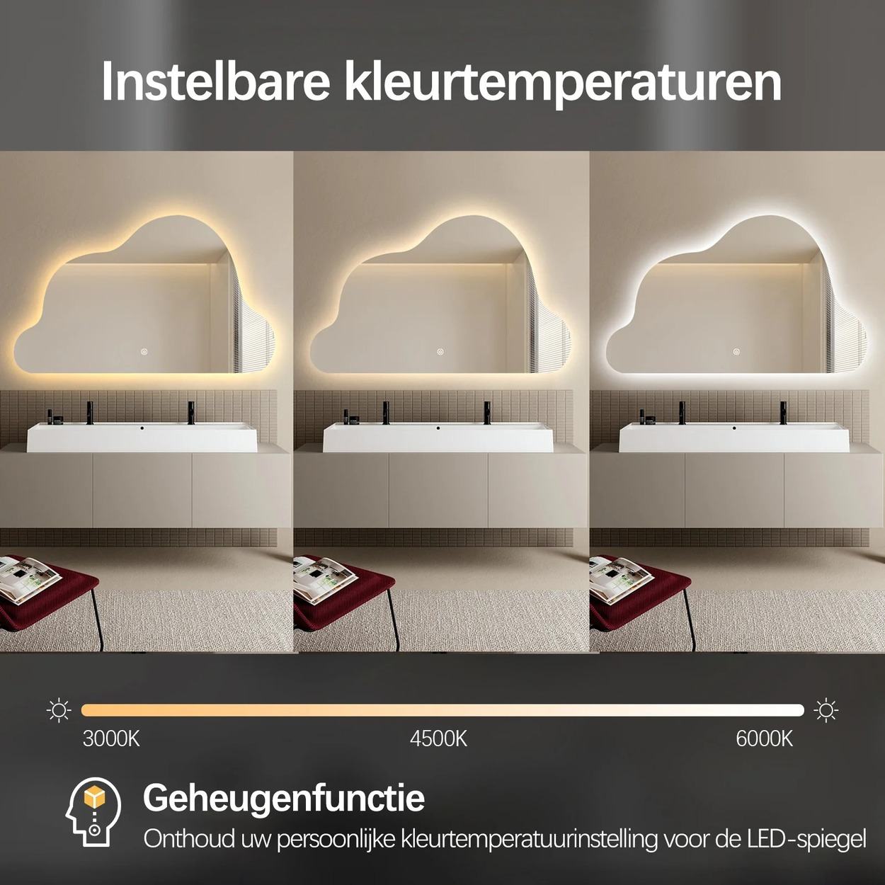 Fenomé Valencia “Wolk” spiegel 100cm met LED verlichting incl ...