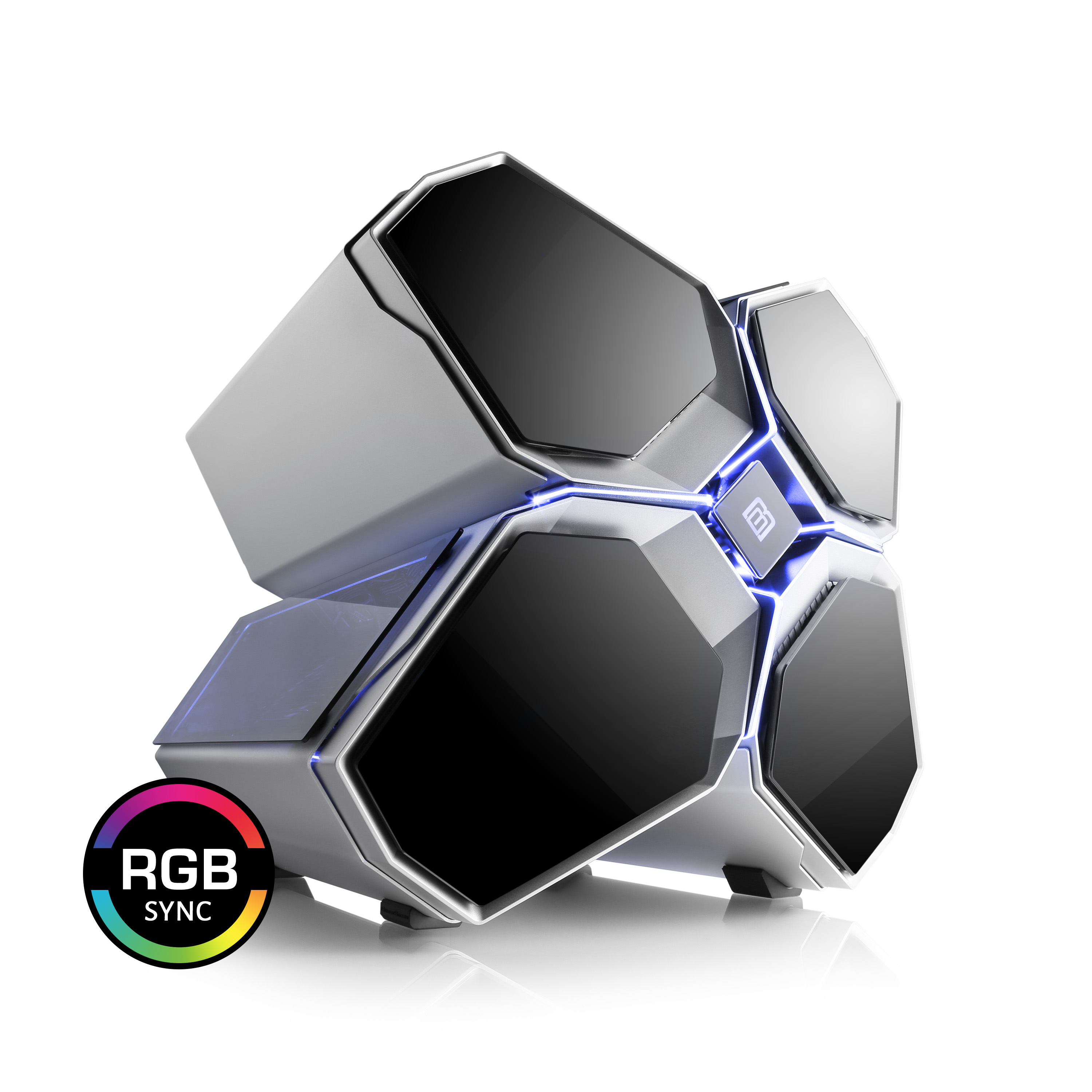 BOOSTBOXX Quadstellar, RGB Beleuchtung mit Steuerung PC Gehäuse, silber ...