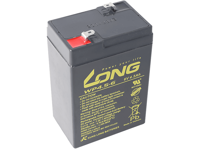 KUNG LONG Kung Long WP4.5-6 Blei Akku 6 Volt 4,5Ah mit Fasto Pb – Blei Bleiakku, 4500 mAh ...
