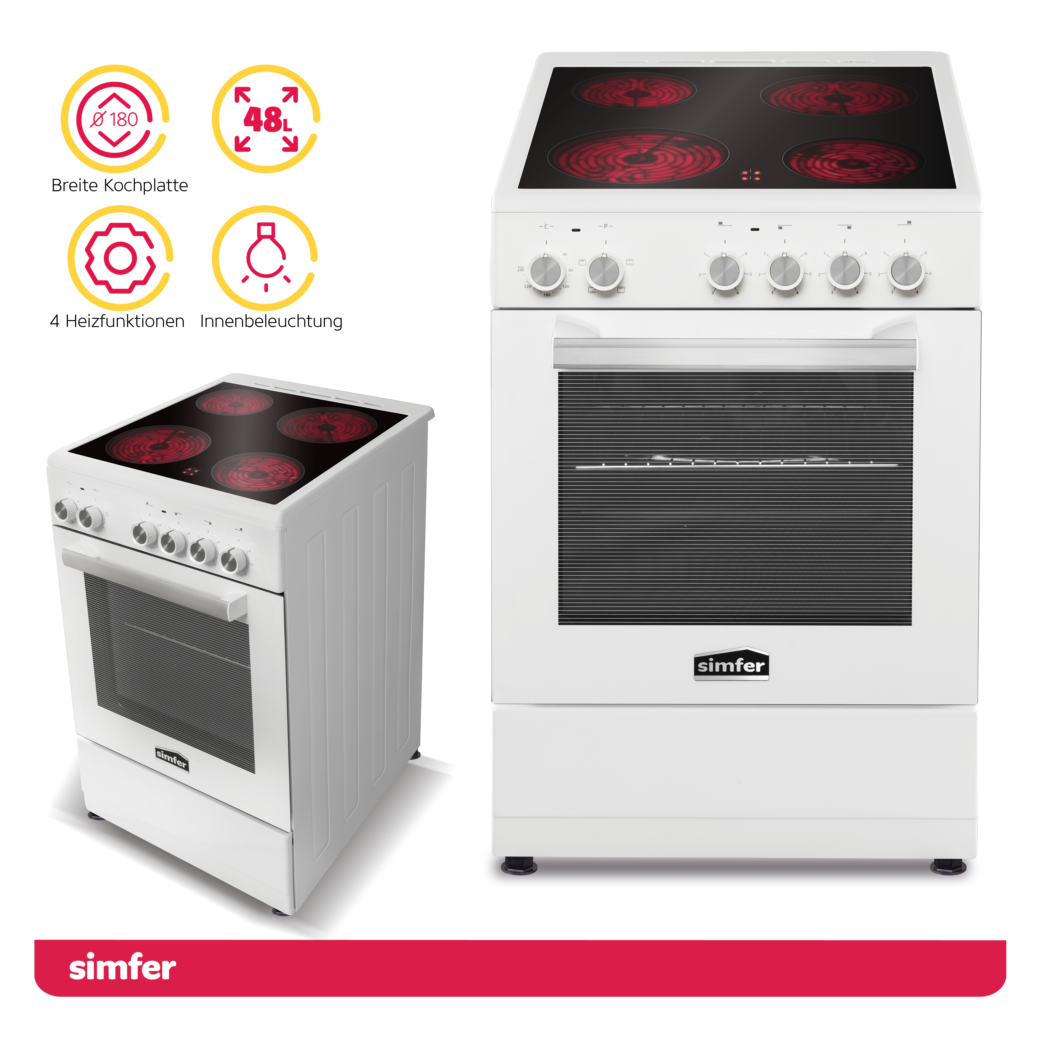 SIMFER Simfer Standherd 50 cm mit Glaskeramik-Kochfeld SMF-FS 4227, 48 Liter Herde (EEK A ...