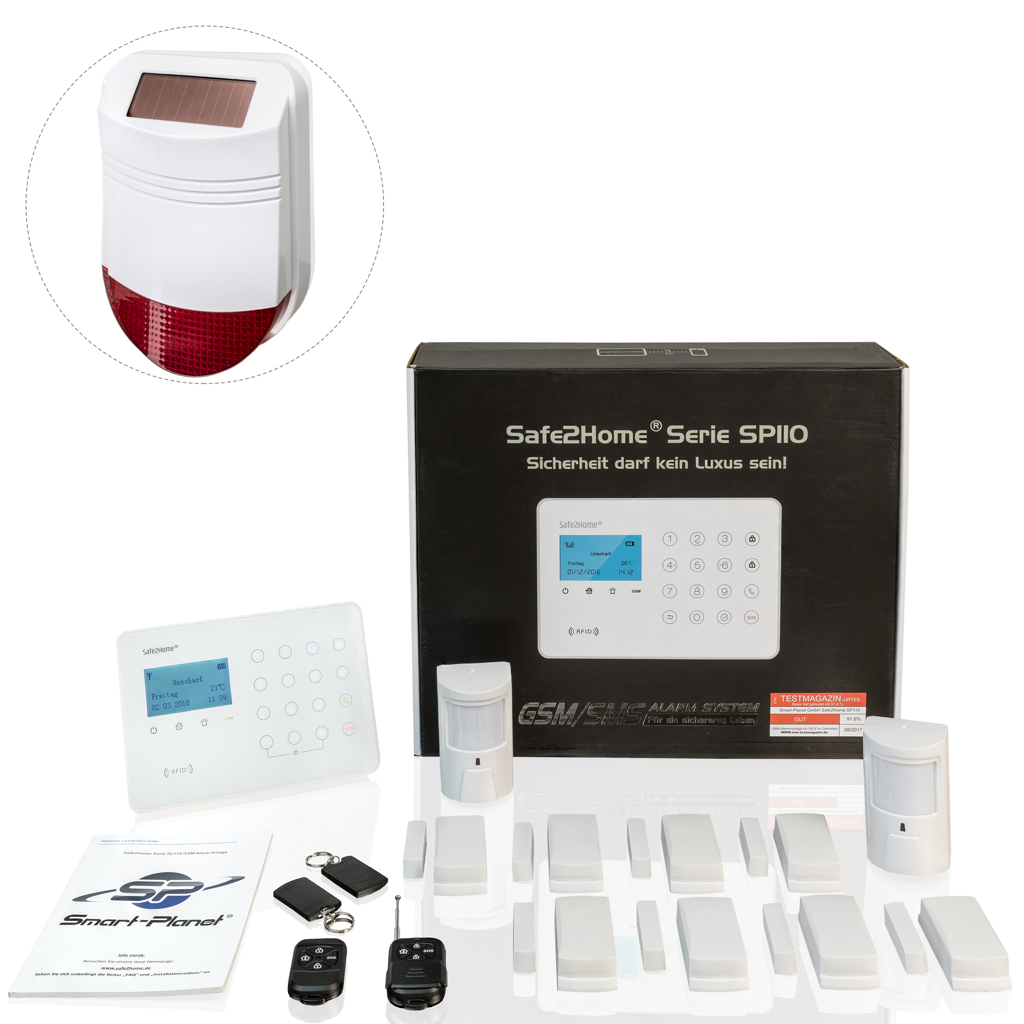 SAFE2HOME Funk Alarmanlagen großes Set SP110 GSM Alarmsystem Funk ...