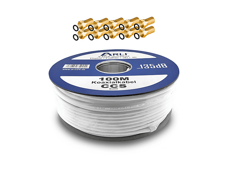 ARLI 100m Koaxialkabel + 10x F-Stecker Sat Antennen Kabel | SATURN