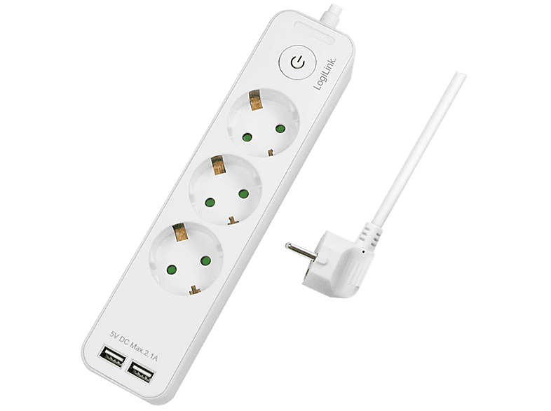LOGILINK Steckdosenleiste, 3-fach + 2x USB, weiß Steckdosenleisten, USB ...