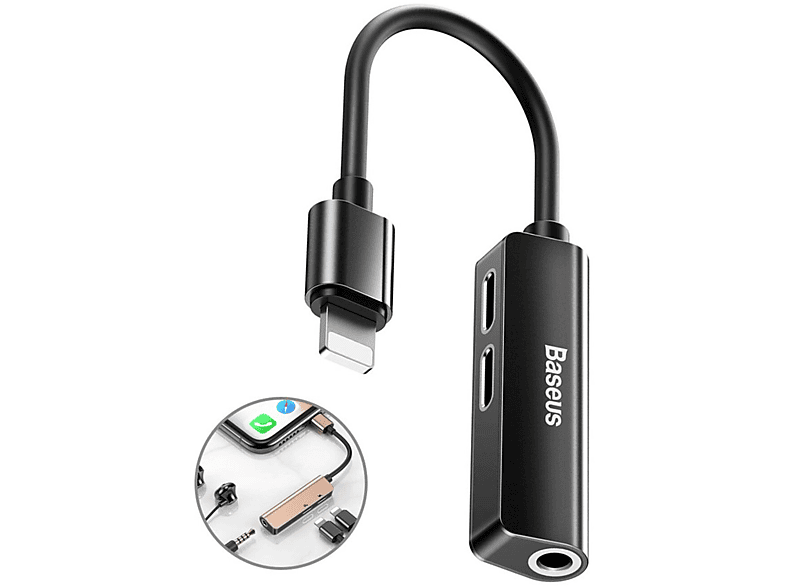 BASEUS Audio Adapter + Mini Jack 3,5mm Schwarz Adapter, Schwarz ...