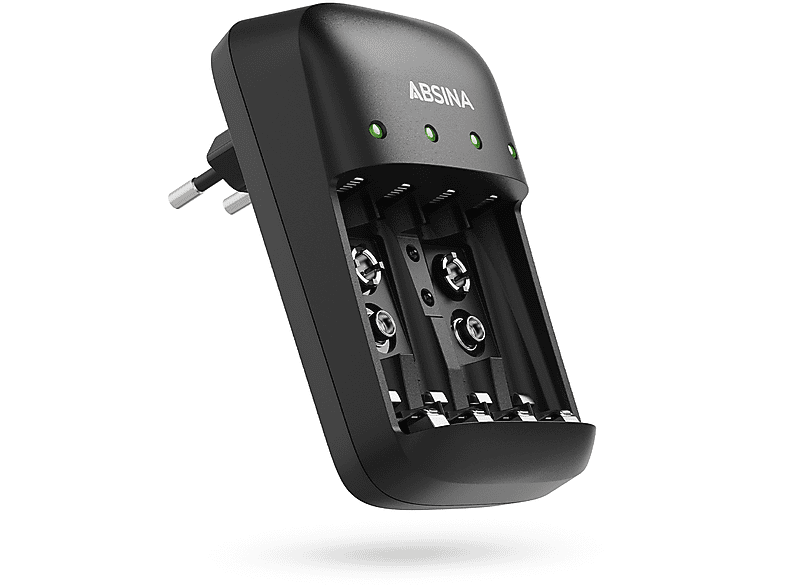 ABSINA Akku Ladegerät X4 für AA, AAA & 9V Akku Ladegerät Universal ...