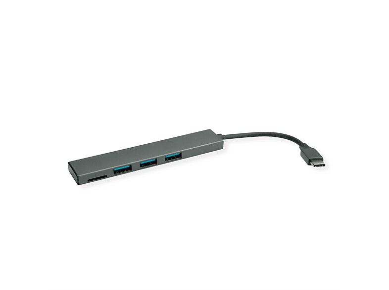 ROLINE USB 3.2 Gen 1 Hub, 3fach, Typ C Anschlusskabel, mit CardReader ...