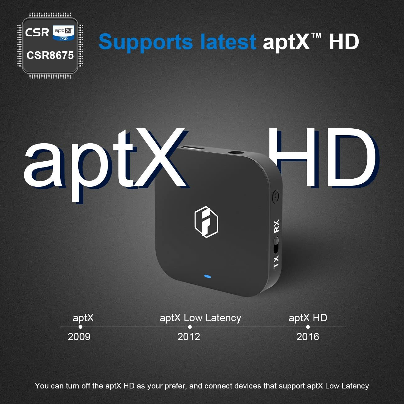 INATECK aptX HD/aptX Bluetooth 5.0 Adapter, 2 in 1 3,5 mm Audio ...