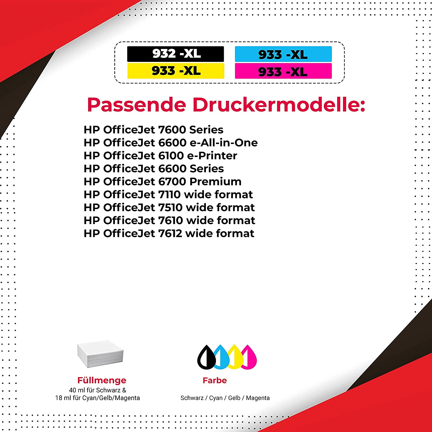 SPS S-19666 Tintenpatrone Schwarz Cyan Magenta Gelb (932-933XL ...