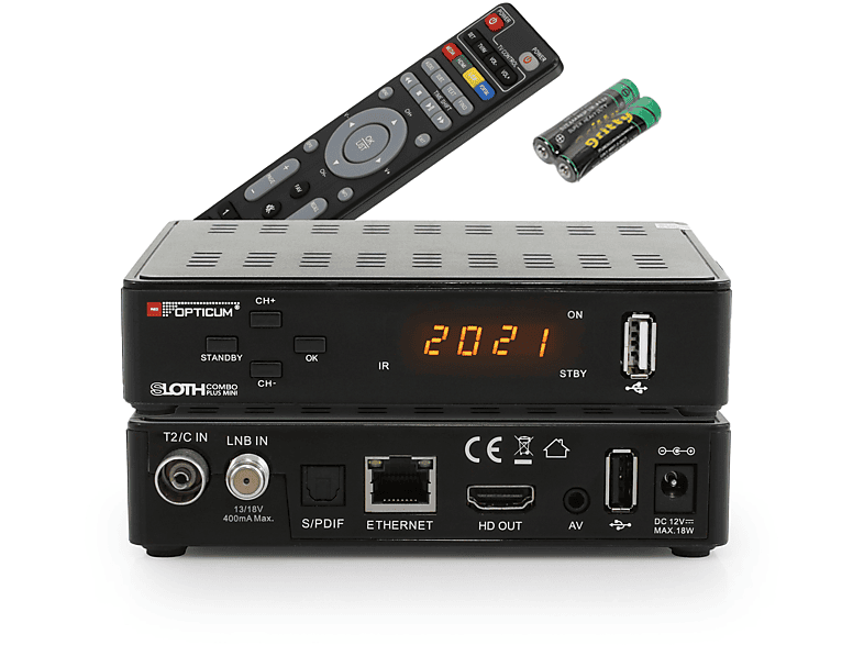 RED OPTICUM Sloth Combo Plus Mini DVB-C T2 & DVB-S2 Receiver mit PVR I ...