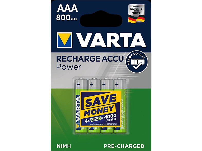 VARTA Akku Recharge Accu Power Micro AAA NiMH 800mAh (4er Blister) NiMH ...