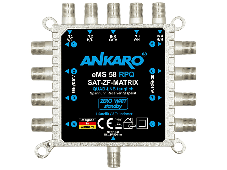 ANKARO eMS 58 RPQ, Multischalter für 8 Teilnehmer, 1 Satellit, ZERO ...