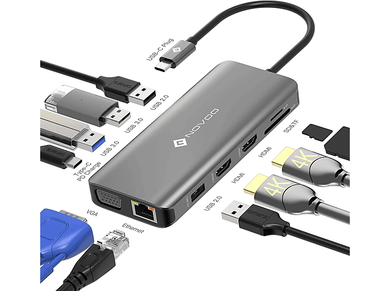 NOVOO 11 in 1, USB-C Hub, Silber | SATURN NOVOO 11 in 1, USB-C Hub, Silber | SATURN