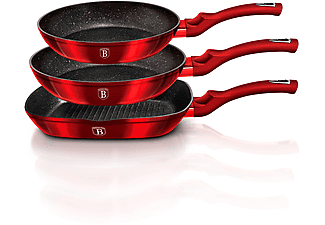 Sarten - BERLINGERHAUS Burgundy, Set 2 Sartenes y Grill 20-24-28cm Inducción, Aluminio Forjado ...