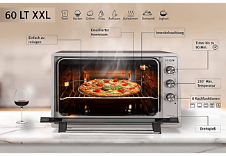 ICQN 60 Liter Minibackofen mit Umluft und Timer Funktion, 1800 W, 40 ...