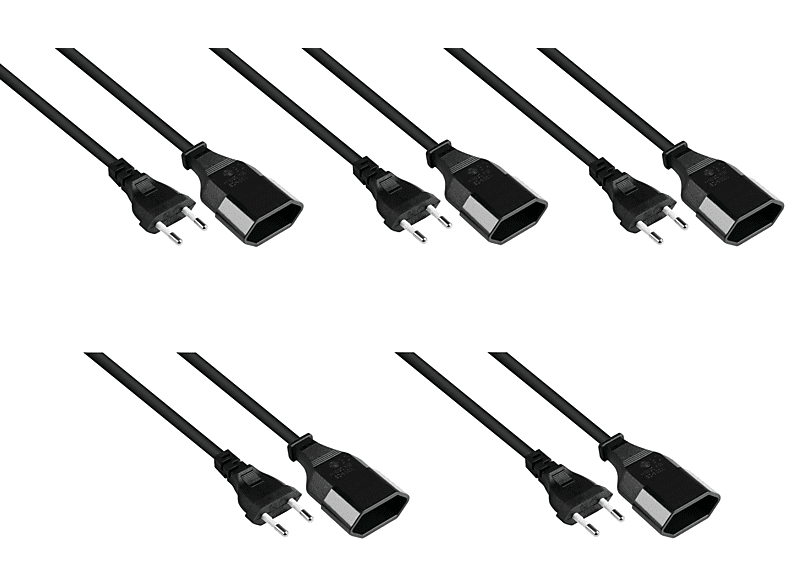 KABELMEISTER Euro-Stecker Typ C an Euro-Buchse, schwarz, 0,75 mm², 5er ...