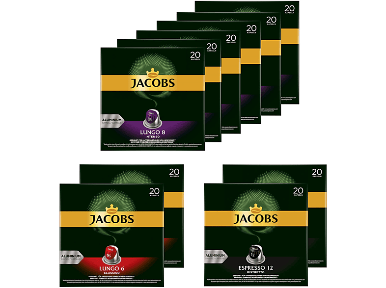 JACOBS Lungo 8 Intenso + Lungo 6 Classico + Espresso 12 Ristretto - 200 ...