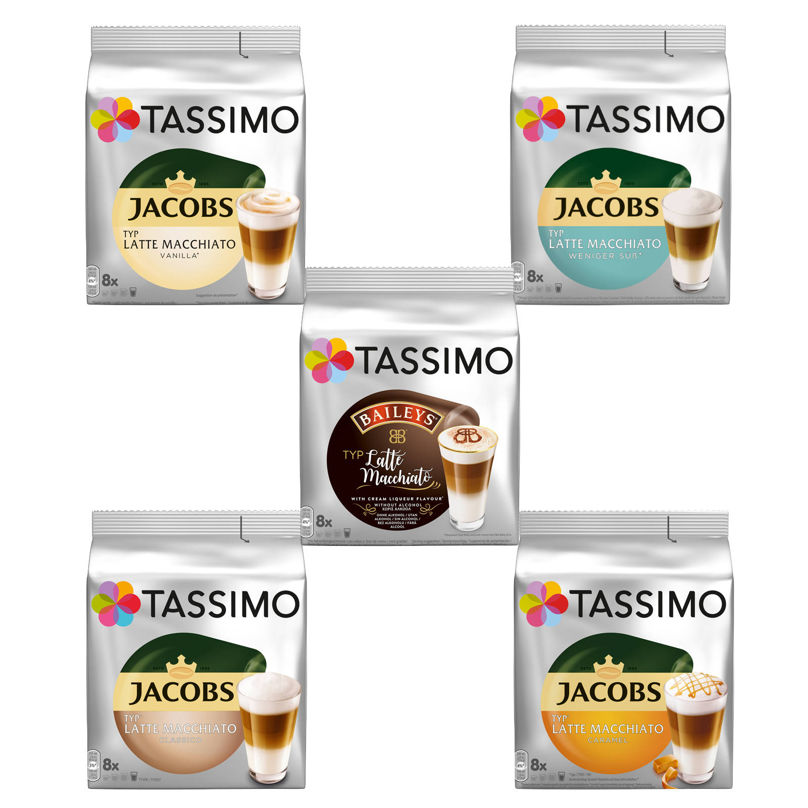 TASSIMO Latte Macchiato Vielfaltspaket 5 Sorten Kaffeekapseln (Tassimo ...