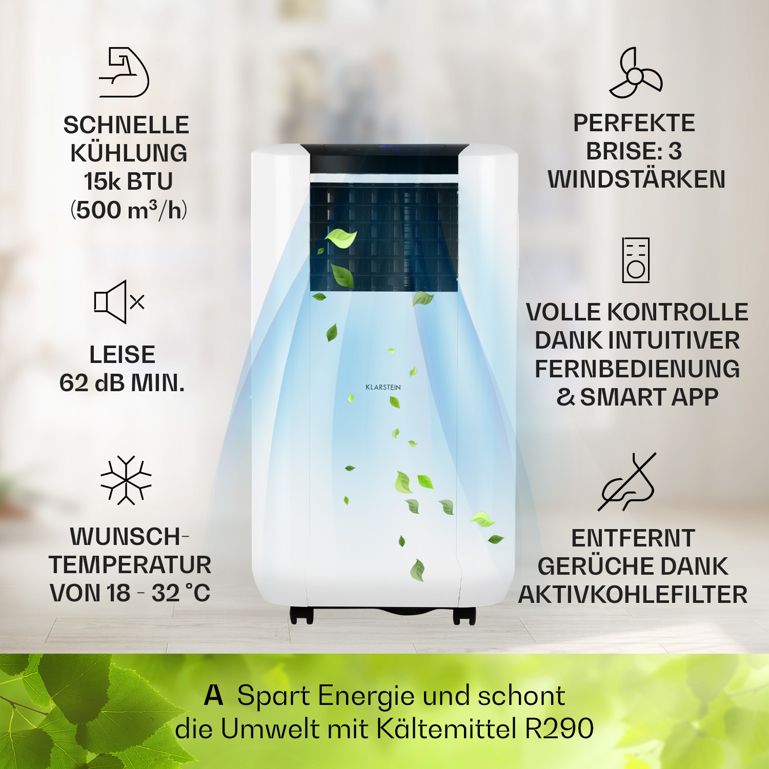 KLARSTEIN Max Breeze Smart mobile Klimaanlage Weiß (Max. Raumgröße: 95 ...