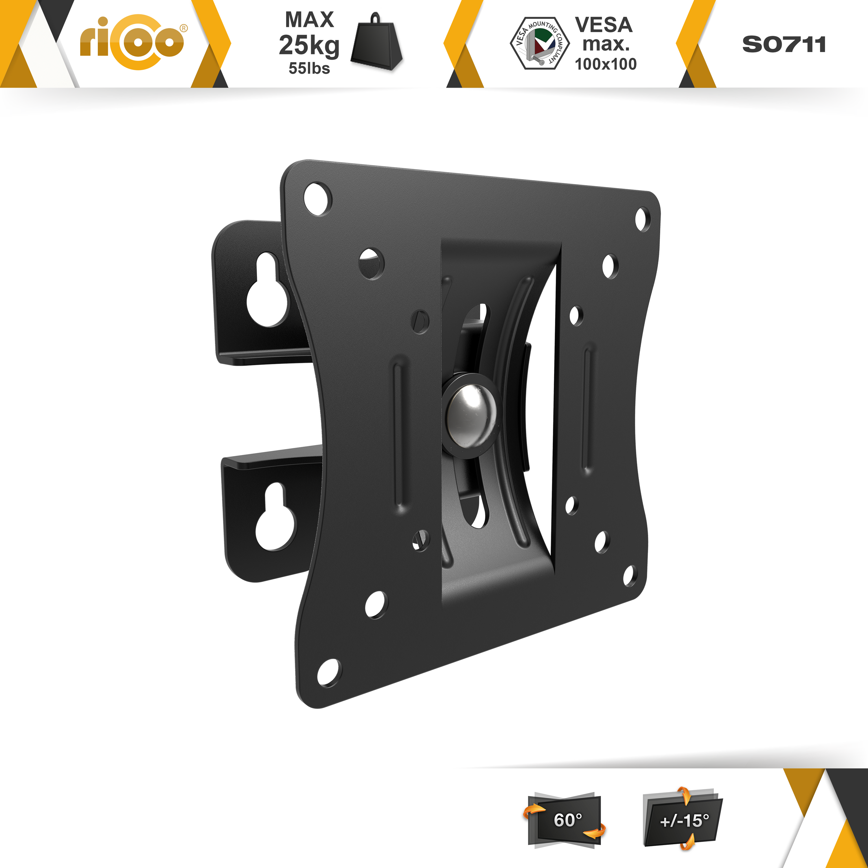 RICOO S0711 flach neigbar schwenkbar auch curved Monitor Wand Halterung universal VESA 100 x 100 ...