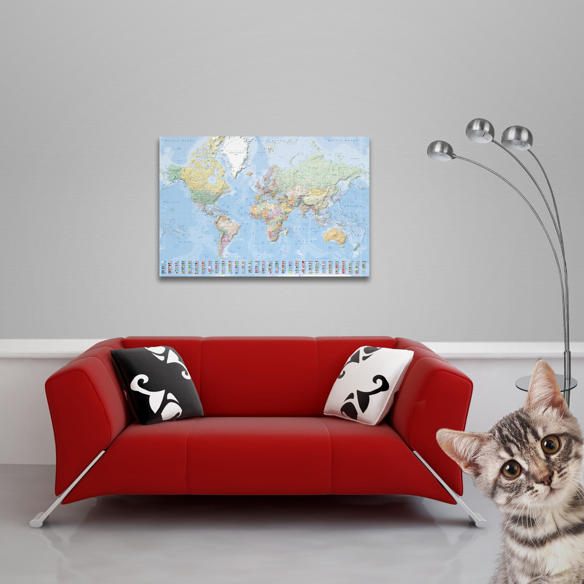 Landkarten - XL-Weltkarte mit Flaggen englisch / XL-World Map with ...