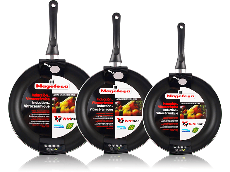 Sartén | MAGEFESA VITRAL, Set Juego 3 Sartenes 20-24-28 cm, Aluminio Estampado, Inducción ...