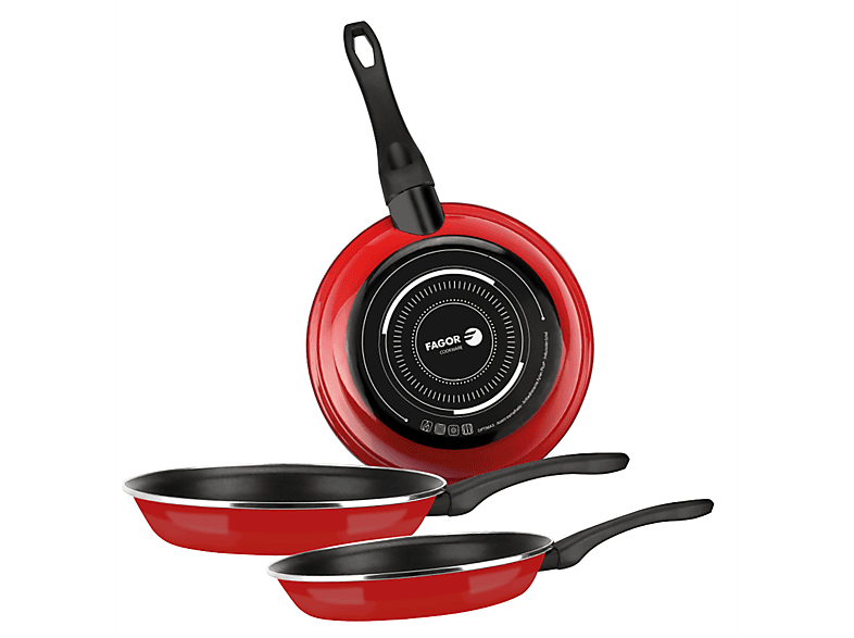 Set de sartenes | FAGOR Optimax, Set 3 Sartenes 20-24-28 cm Inducción, Acero Esmaltado ...