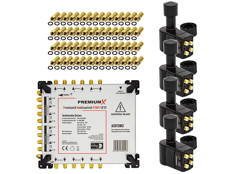 PREMIUMX Multischalter Set 17/12 Multiswitch SAT 4x Rocket Quattro LNB ...
