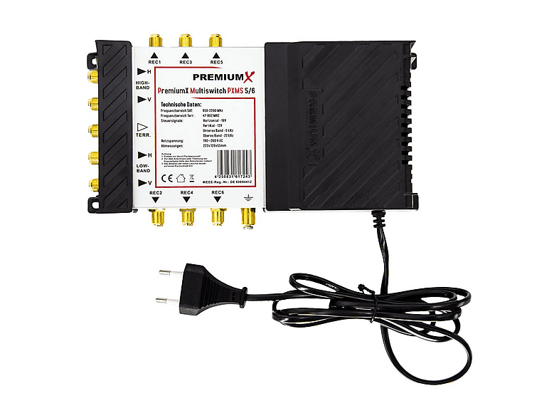 PREMIUMX PXMS 5/6 Multischalter mit Netzteil Multiswitch 1 SAT für 6 ...
