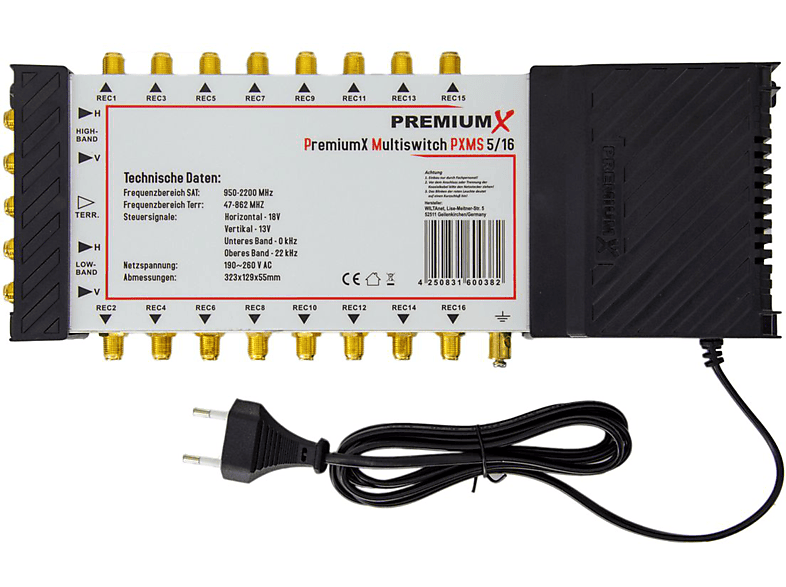 PREMIUMX PXMS 5/16 Multischalter mit Netzteil Multiswitch 1 SAT für 16 ...