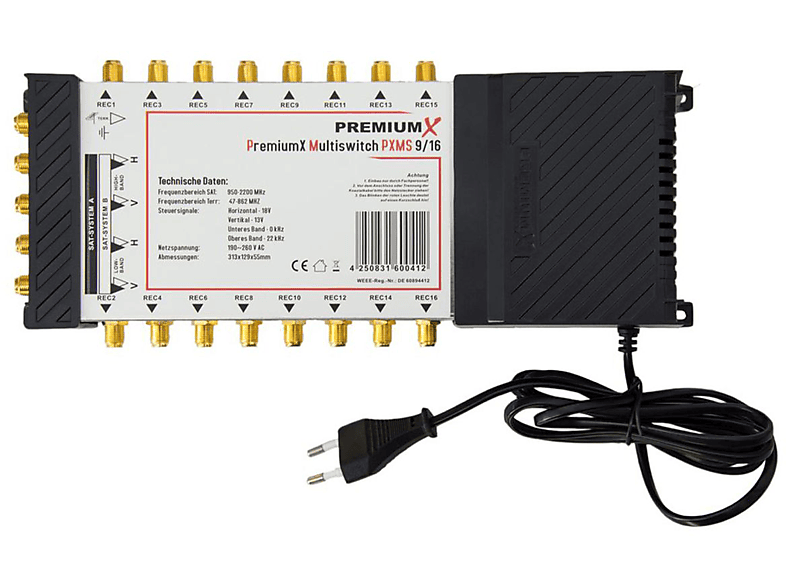 PREMIUMX PXMS 9/16 Multischalter mit Netzteil Multiswitch 2 SAT für 16 ...