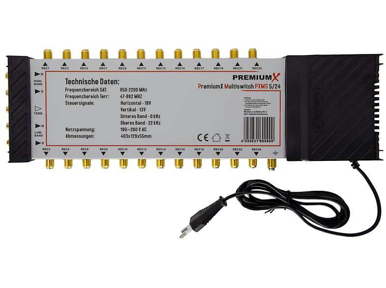 PREMIUMX PXMS 5/24 Multischalter mit Netzteil Multiswitch 1 SAT für 24 ...