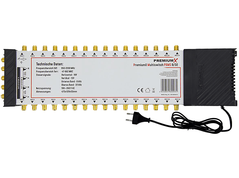 PREMIUMX PXMS 9/32 Multischalter mit Netzteil Multiswitch 2 SAT für 32 ...