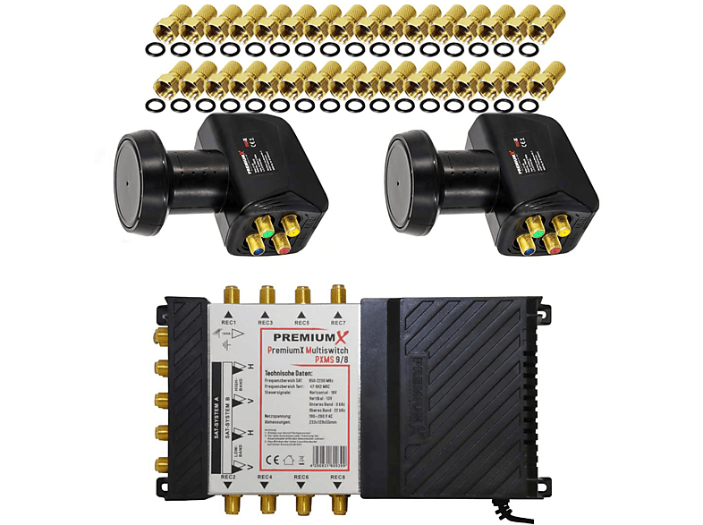 PREMIUMX Multischalter Set 9/8 Multiswitch SAT 2x Quattro LNB 32x F ...