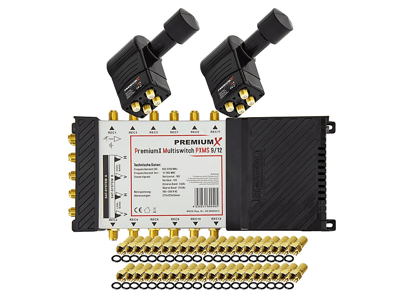 PREMIUMX Multischalter Set 9/12 SAT 2x Rocket Quattro LNB 40x F-Stecker ...