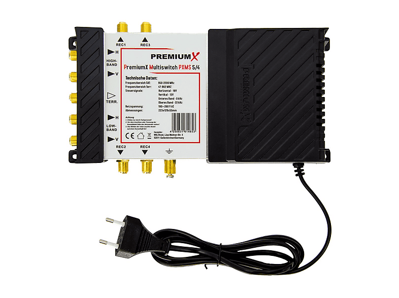 PREMIUMX PXMS 5/4 Multischalter mit Netzteil Multiswitch 1 SAT für 4 ...