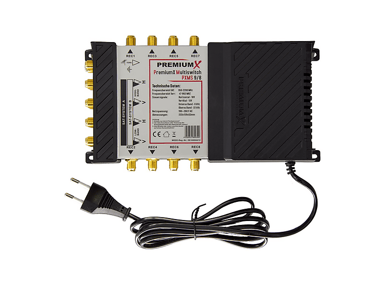 PREMIUMX PXMS 9/8 Multischalter mit Netzteil Multiswitch 2 SAT für 8 ...