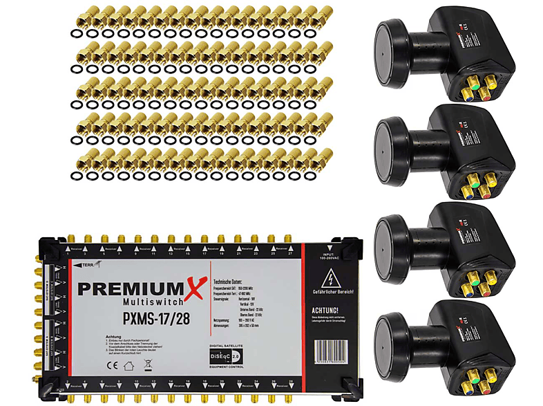 PREMIUMX Multischalter Set 17/28 Multiswitch SAT 4x Quattro LNB 80x F ...