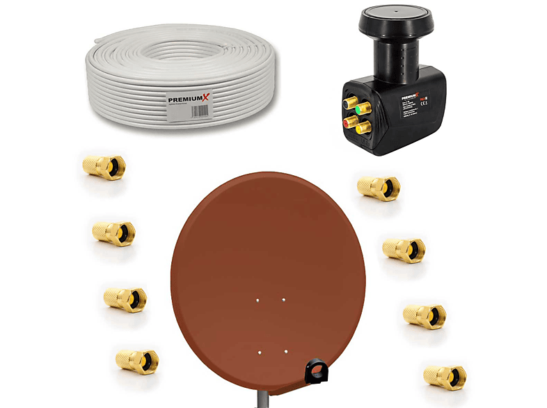 PREMIUMX SAT Anlage 80cm Antenne Aluminium Quad LNB 50m Kabel F-Stecker ...