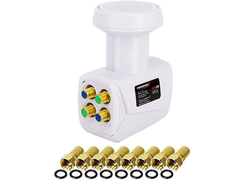 PREMIUMX Quad LNB weiß SAT für 4 Teilnehmer DVB-S2 HD 4K 8x F-Stecker LNB | SATURN