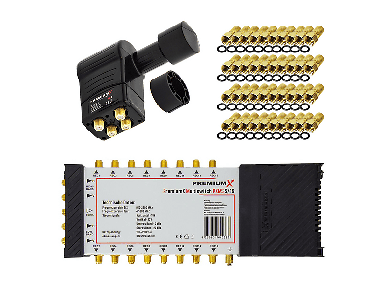PREMIUMX Multischalter Set 5/16 SAT Rocket 3° Quattro LNB 40x F-Stecker ...