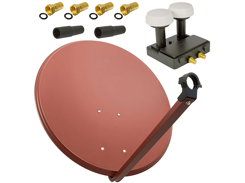 PREMIUMX SAT Anlage 80cm Antenne Ziegelrot Twin Monoblock 4x F-Stecker ...