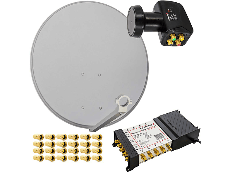 PREMIUMX SAT Anlage 80cm Schüssel Multischalter 5/8 LNB 24x F-Stecker ...